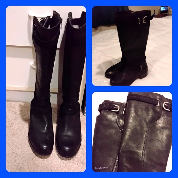UGG | Shoes | Ugg Darcie Black Tall Leather Riding Boots Wsuede Double ...